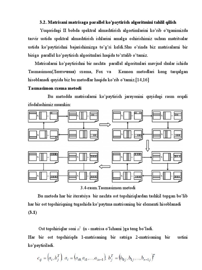 3.2. Matrisani Matrisaga Parallel Ko'paytirish Algoritmini Tahlil Qilish | PDF