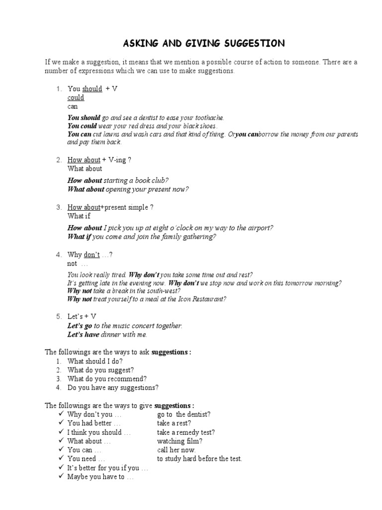 Exercises on Suggestions and Advice | PDF | Language Arts & Discipline ...