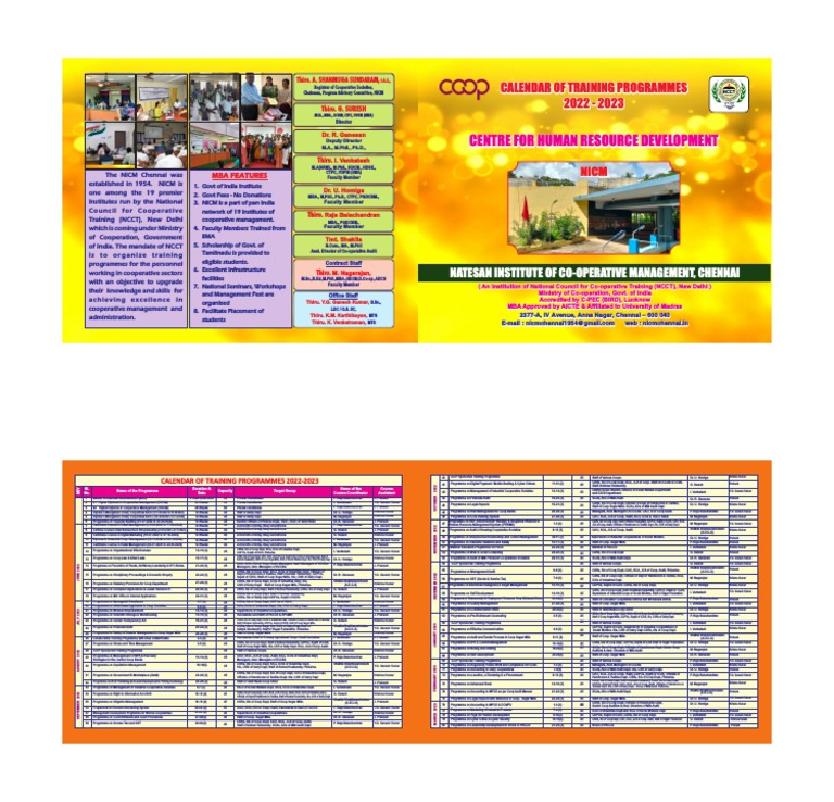 Natesan Institute of Cooperative Management Calendar - 2022 - 23 | PDF