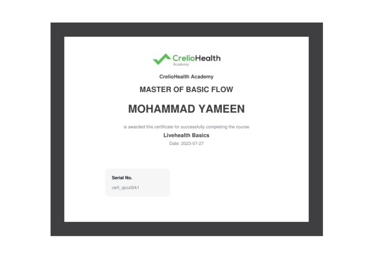 Certificate of Completion For Livehealth Basics | PDF