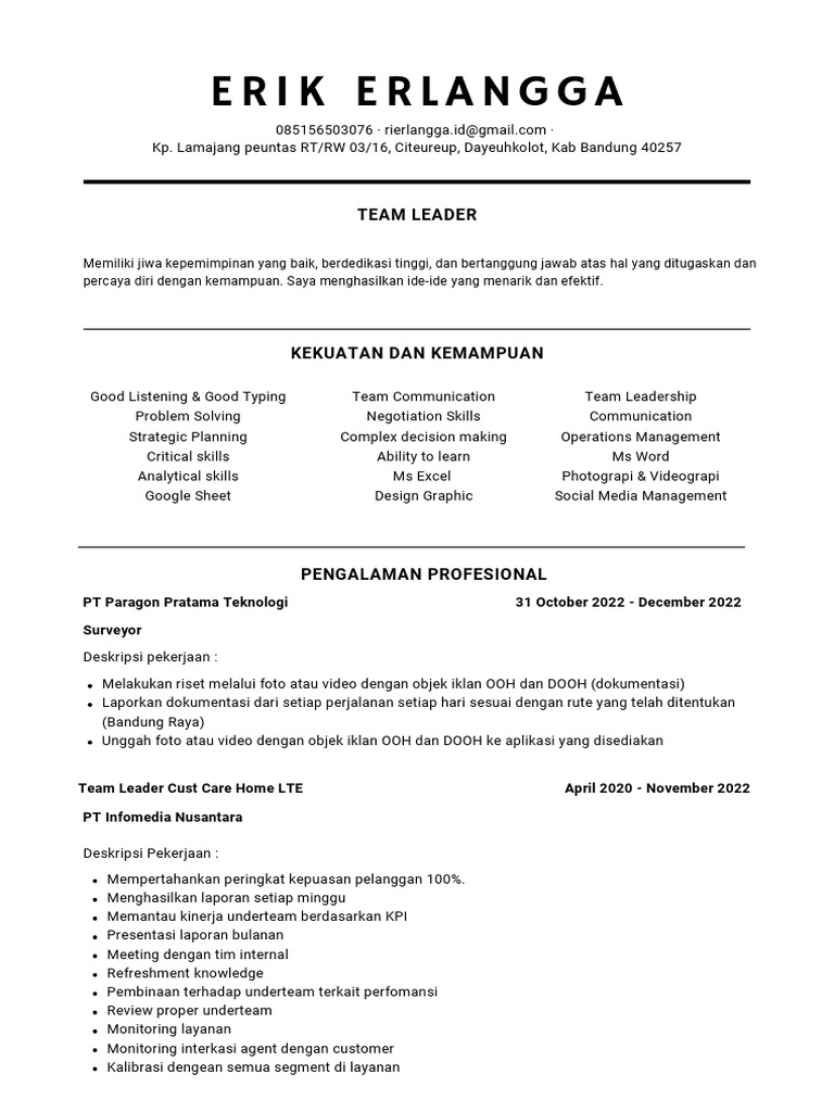 Resume Erik Erlangga | PDF