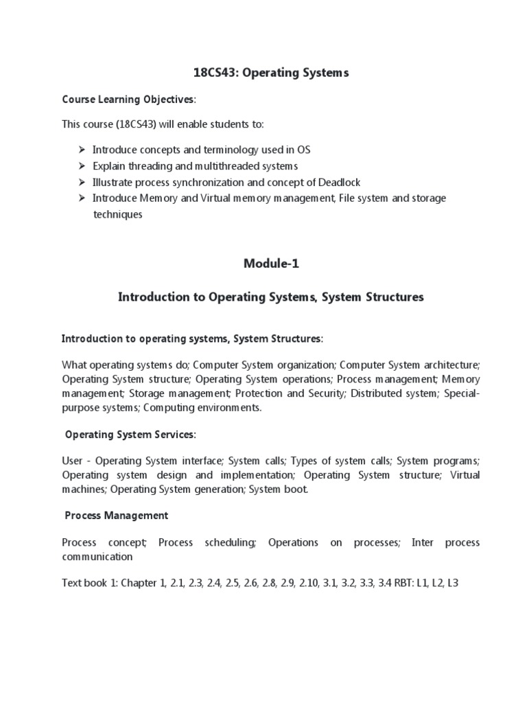 OS 4th Sem Syllabus | PDF | Thread (Computing) | Operating System