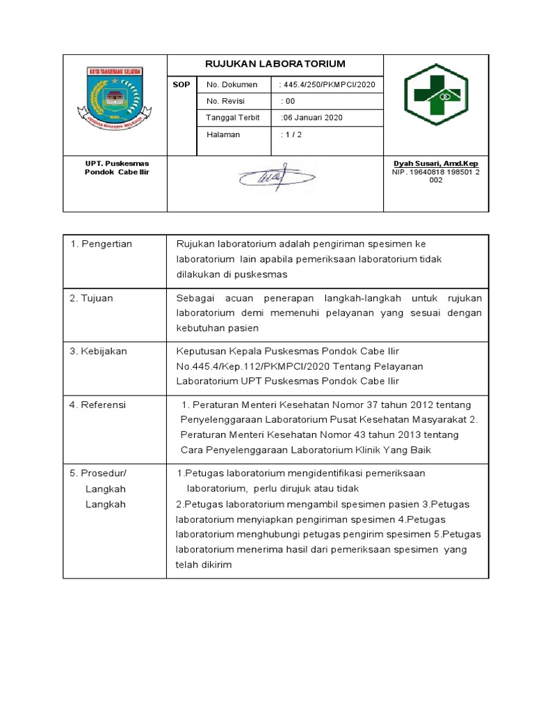 Ep 3.9.1.3 Sop Rujukan Laboratorium | PDF