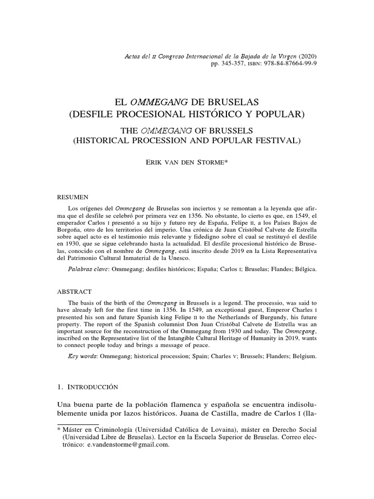 VAN DEN STORME - El Ommegang de Bruselas - Desfile Procesional Histórico y Popular - 2020 | PDF
