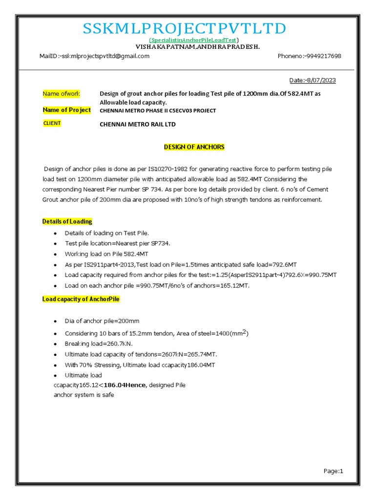Submission of Reaction Anchor Pile Calculation For Routine Vertical ...