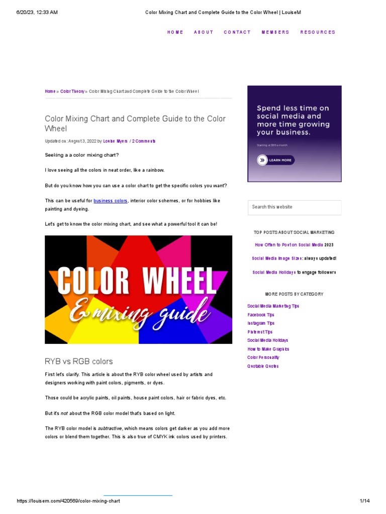 Color Mixing Chart and Complete Guide To The Color Wheel - LouiseM | PDF