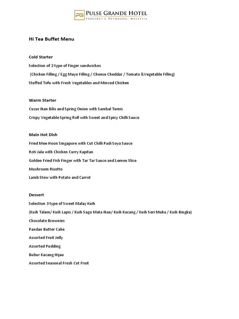 Hi Tea Buffet Menu | PDF