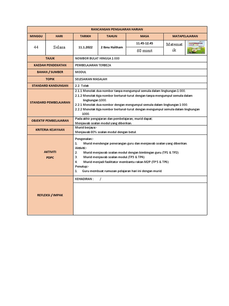 RPH Catch Up Plan Matematik Tahun 2H | PDF