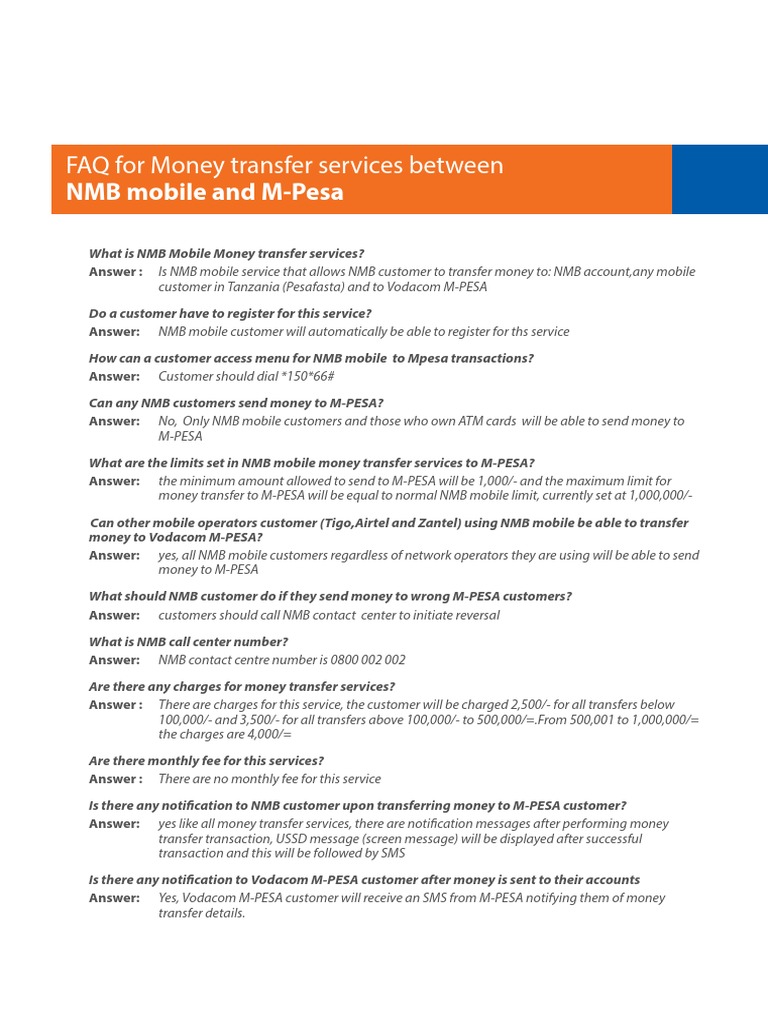 NMB Mobile to M-Pesa Transfer FAQ | PDF
