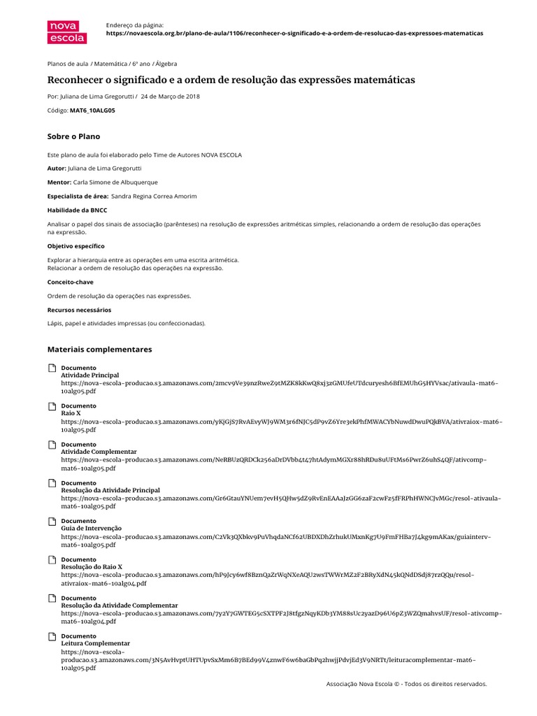 Plano de Aula Mat6 10alg05 | PDF | Métodos e Materiais de Ensino