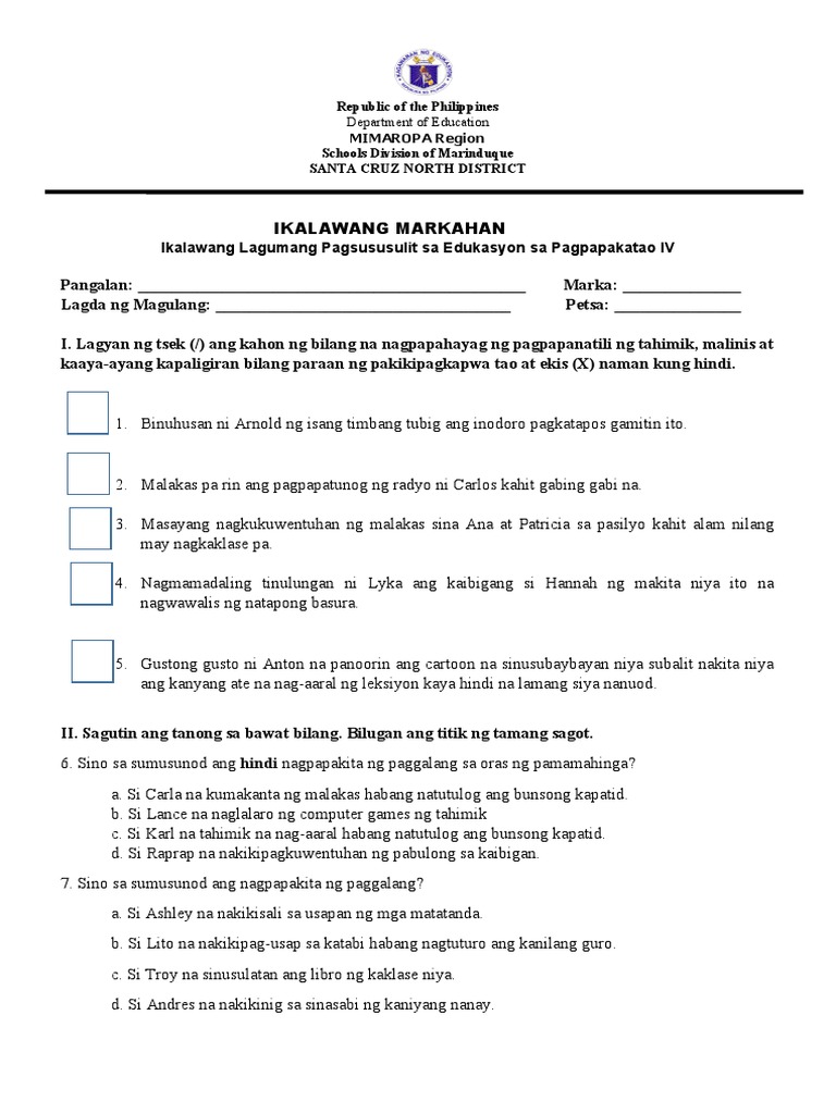 Grade-4-Ikalawang-Lagumang-Pagsusulit-EsP OK | PDF