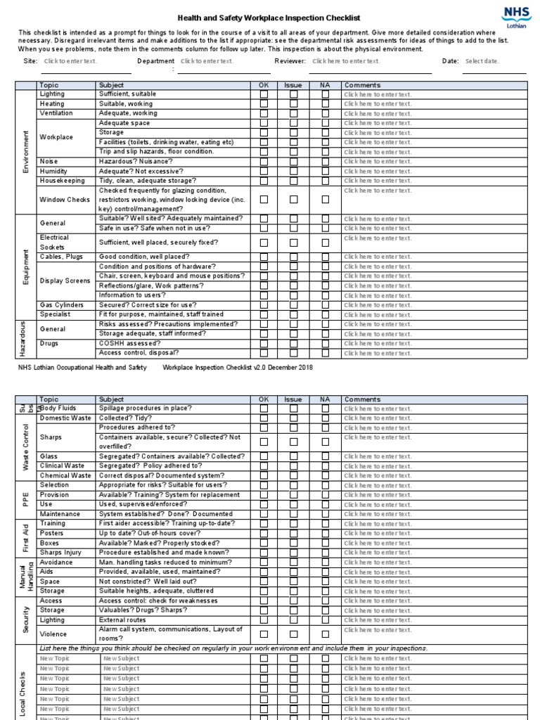 Health and Safety Workplace Inspection Checklist | PDF