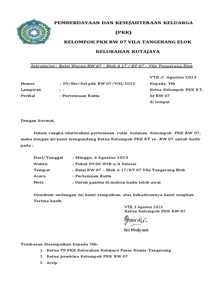 Surat Undangan Pertemuan Rw 07 | PDF