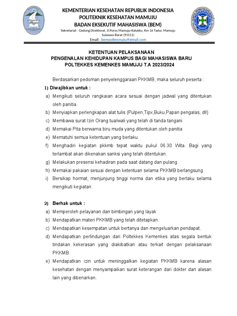 Ketentuan Pelaksanaan PKKMB Tahun 2023 Untuk Maba New. - 030632 | PDF