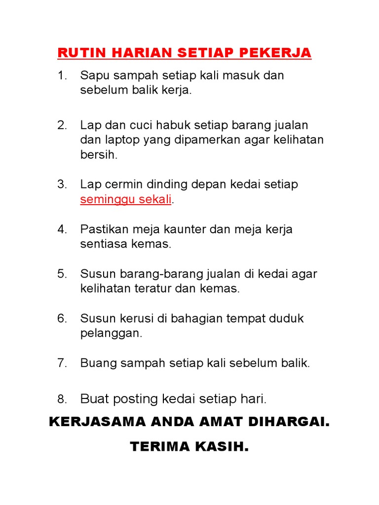 Rutin Harian Kepada Setiap Pekerja | PDF