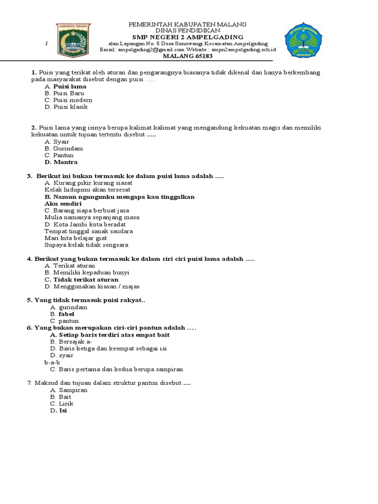 Soal PTS KLS 7 Genap | PDF
