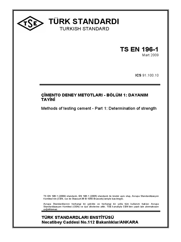 TS en 196 1 Çimento Dayanım Tayini | PDF