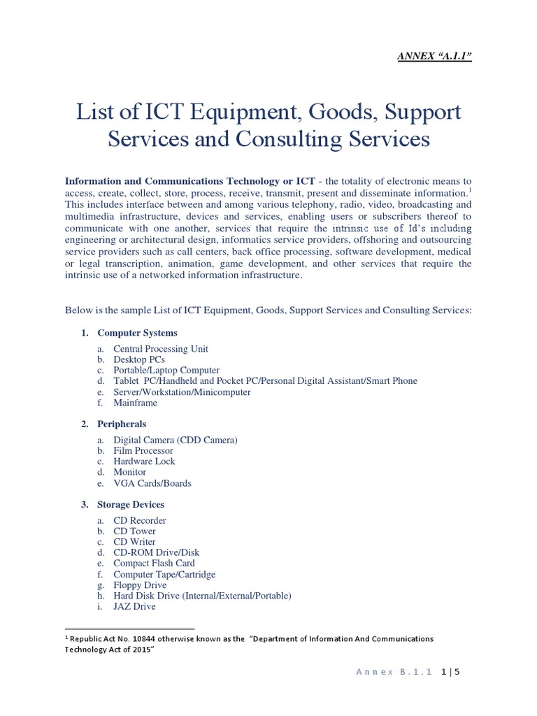 Annex-A.1.1-List of ICT Equipment, Goods, Support Services and ...