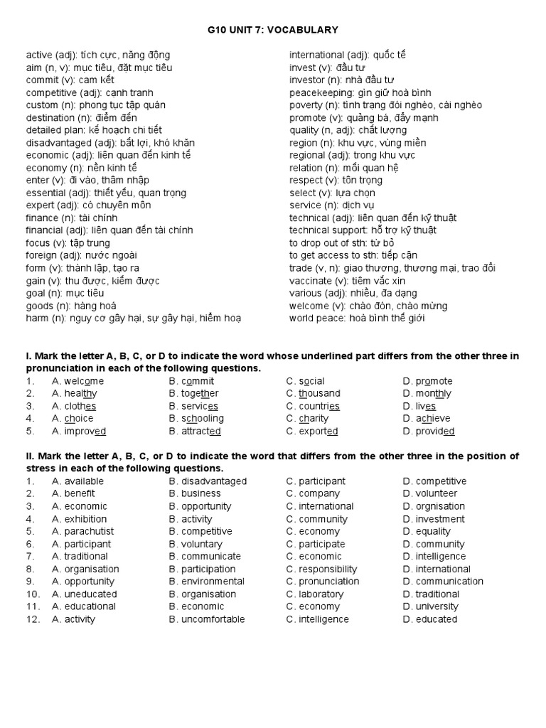 G10 UNIT 7 vocabulary | PDF