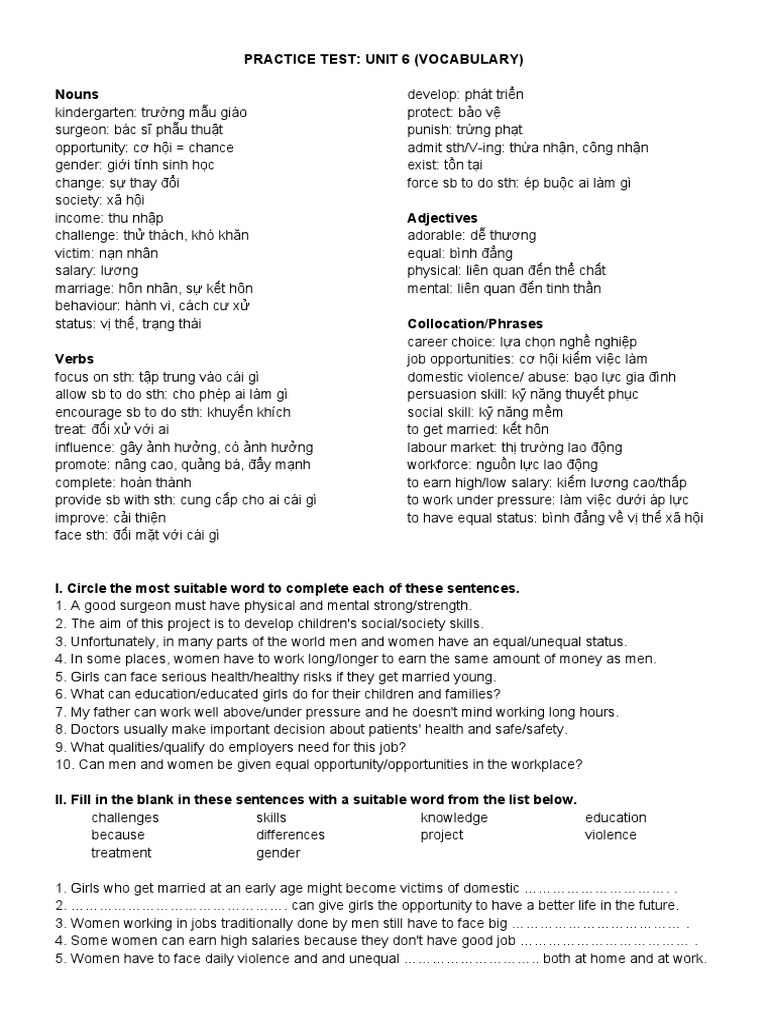 g10 - Unit 6 Vocabulary | PDF