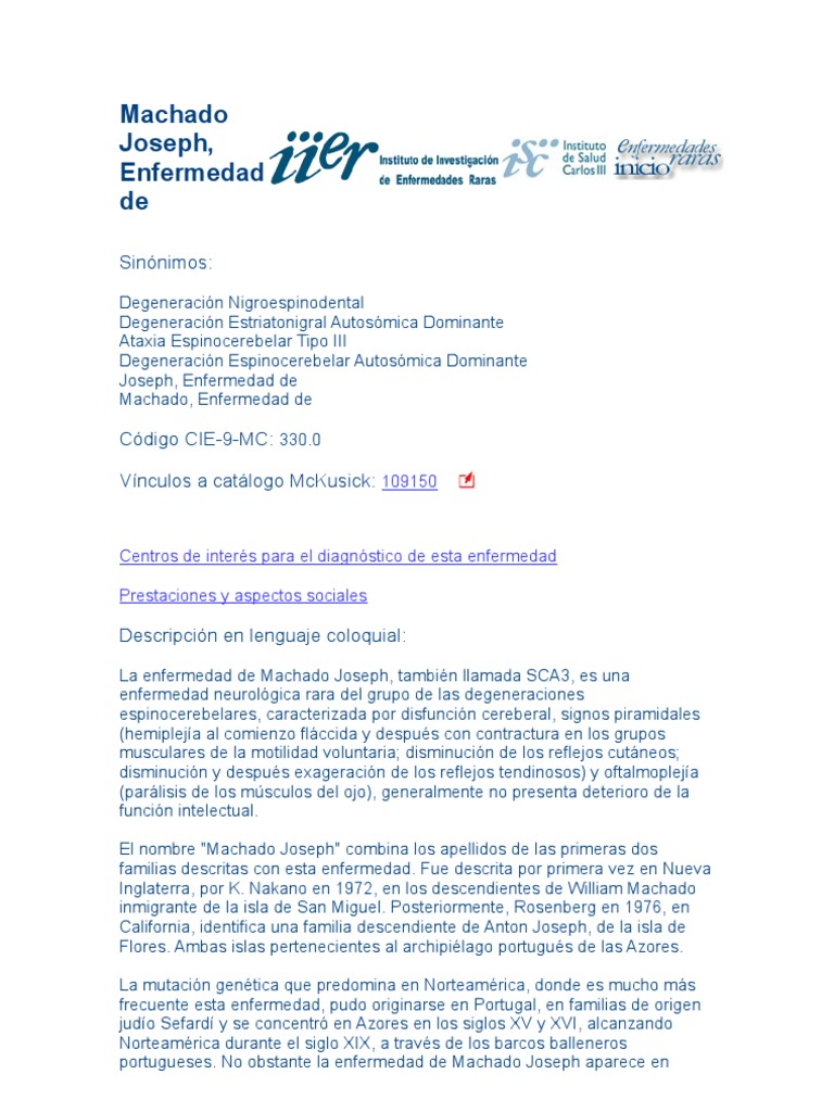 Enfermedad de Machado Joseph | PDF | Desórdenes neurológicos | Neurología