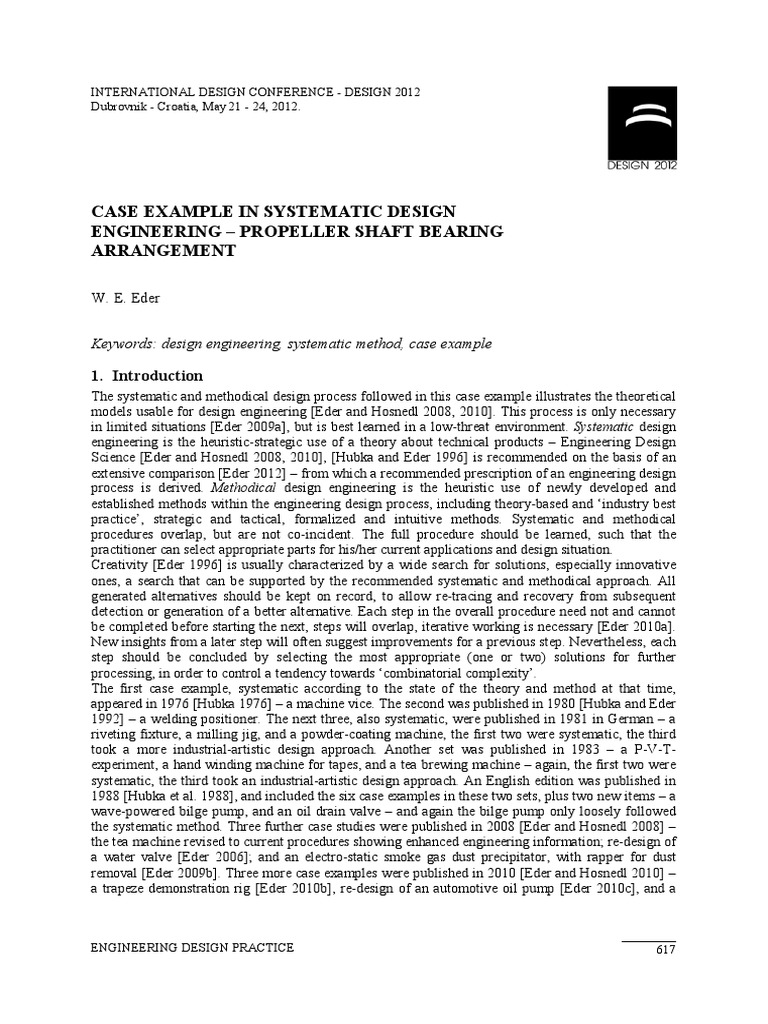 Case Example in Systematic Design Engineering - Propeller Shaft Bearing Arrangement | PDF