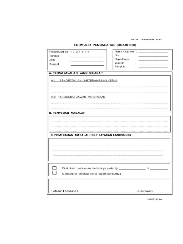 Contoh Coaching Karyawan 2 | PDF