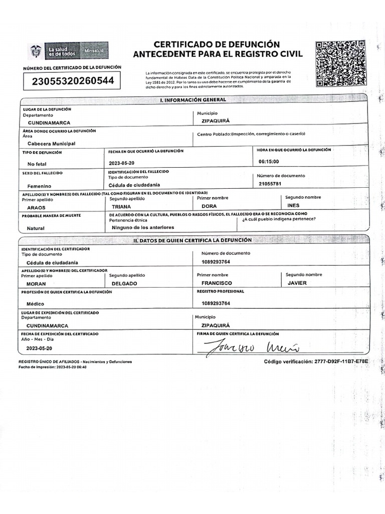 Certificado Defuncion | PDF