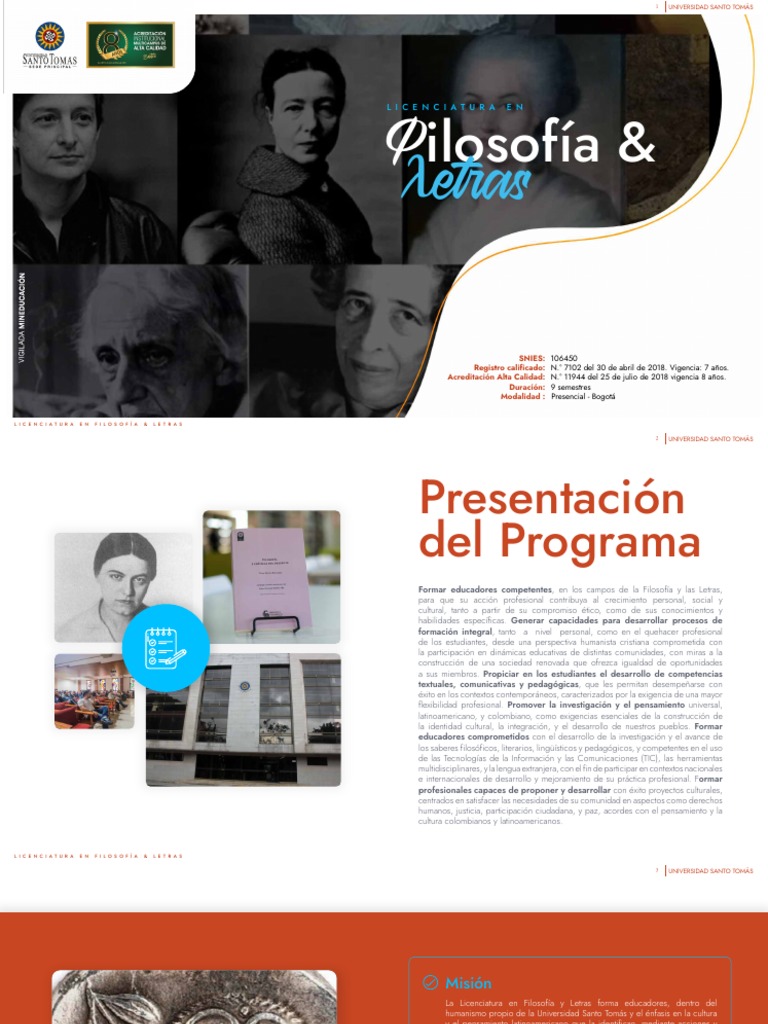 Licenciatura en Filosofia y Letras U Santotomas | PDF | Humanismo | Pedagogía