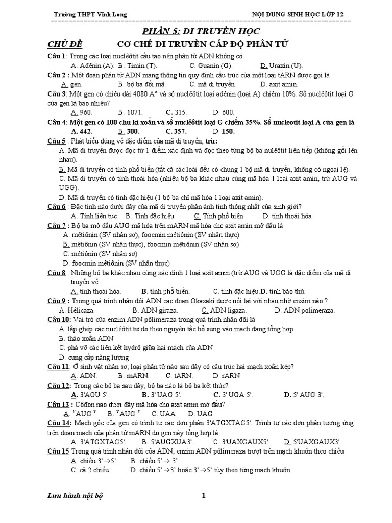 (T ) TN Sinh 12 - Hki 21-22-KHTN | PDF