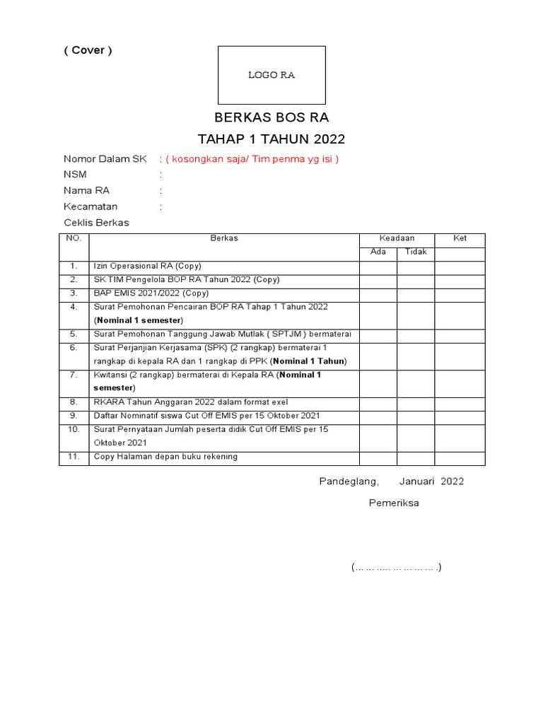 cek lis berkas BOP tahap 1 tahun 2022 | PDF