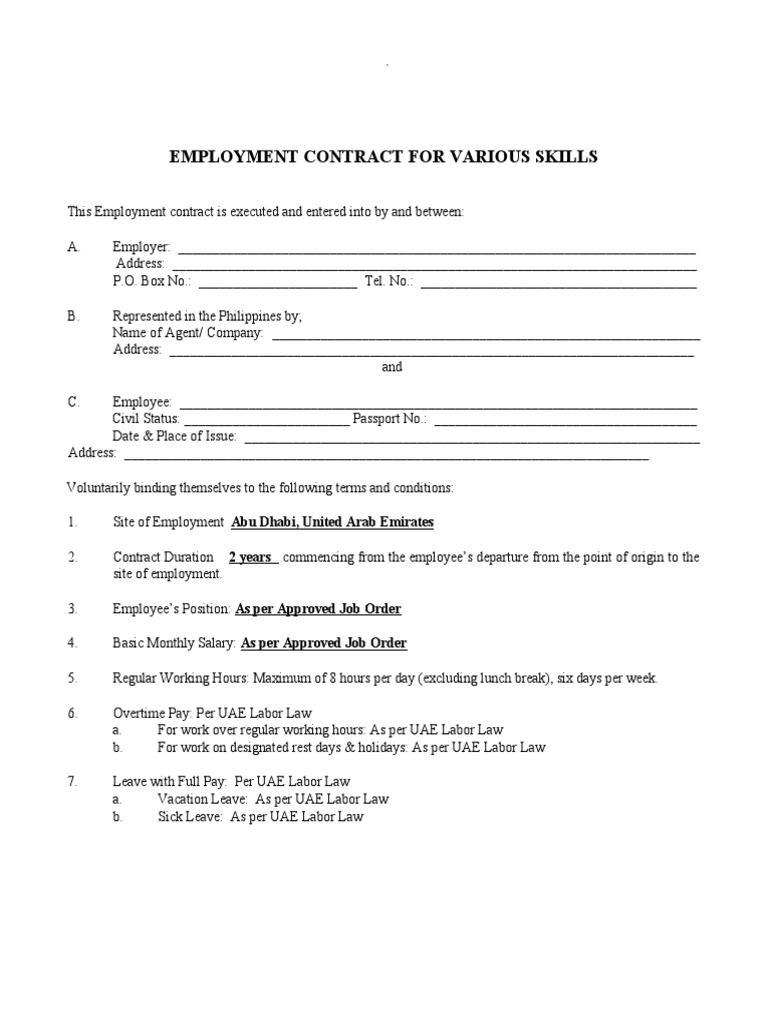 Standard Employment Contract | PDF | Employment | Labour Law