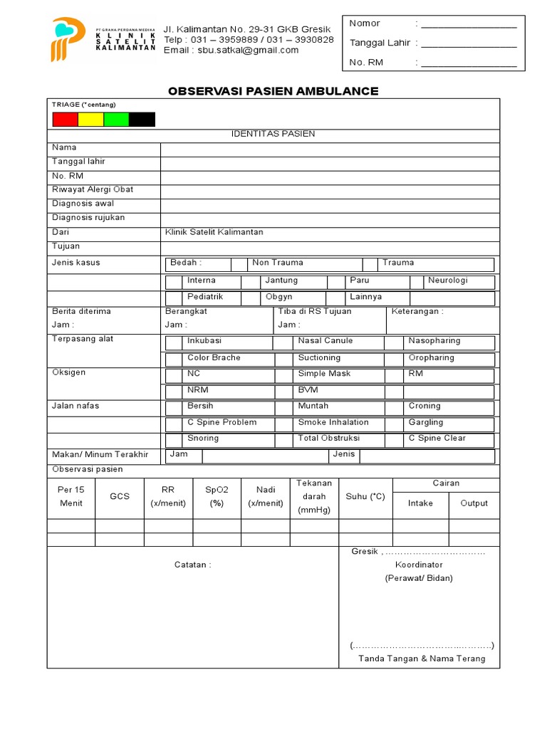 Form Observasi Pasien Rujukan Di Ambulance | PDF