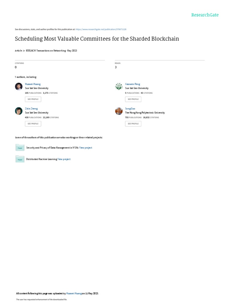 Scheduling Most Valuable Committees For The Sharded Blockchain-TNET ... Scheduling Most Valuable Committees For The Sharded Blockchain-TNET ...