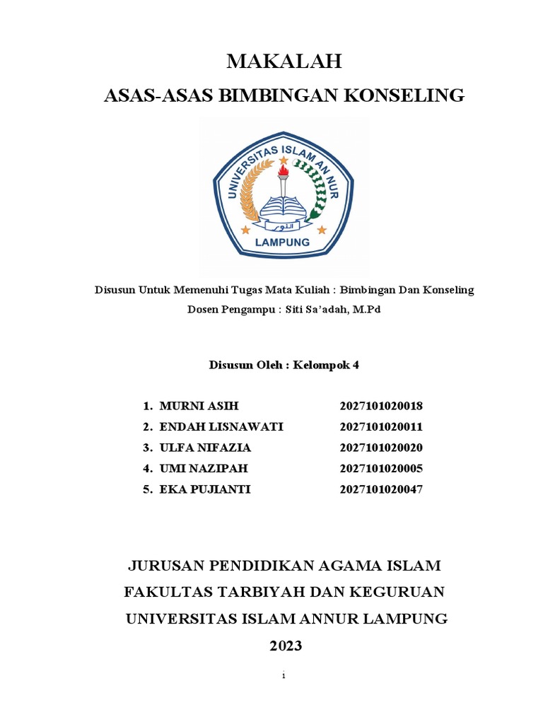 Makalah Asas Asas Bimbingan Konseling | PDF