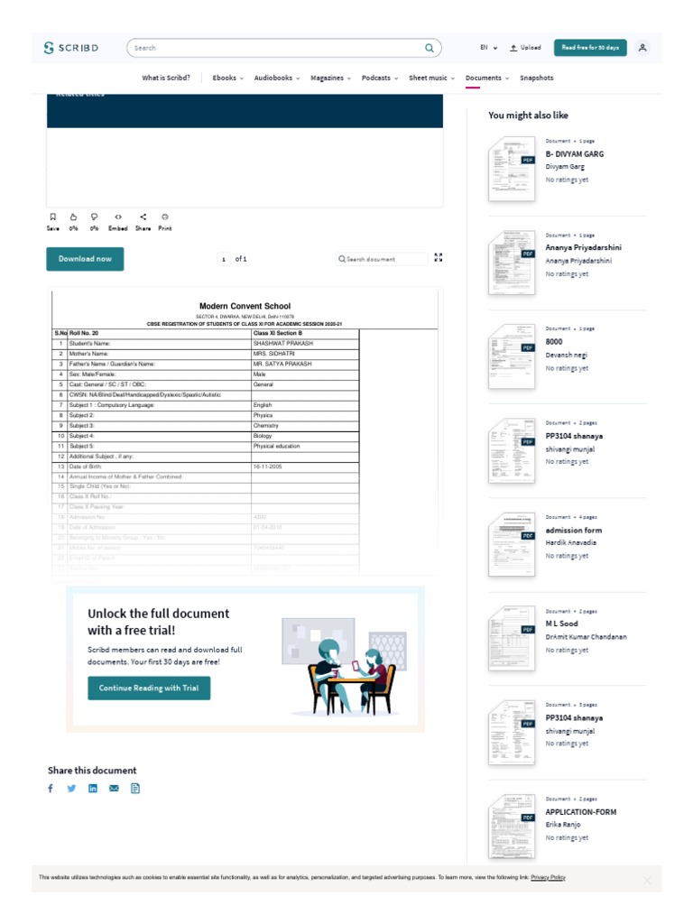WWW Scribd Com Document 483202310 Class 11 Form Cbse PDF | PDF | Scribd