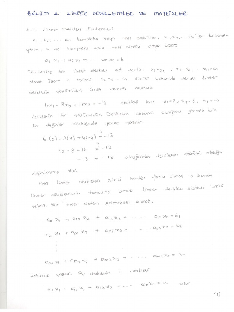 Lineer Cebir - 1. Hafta | PDF