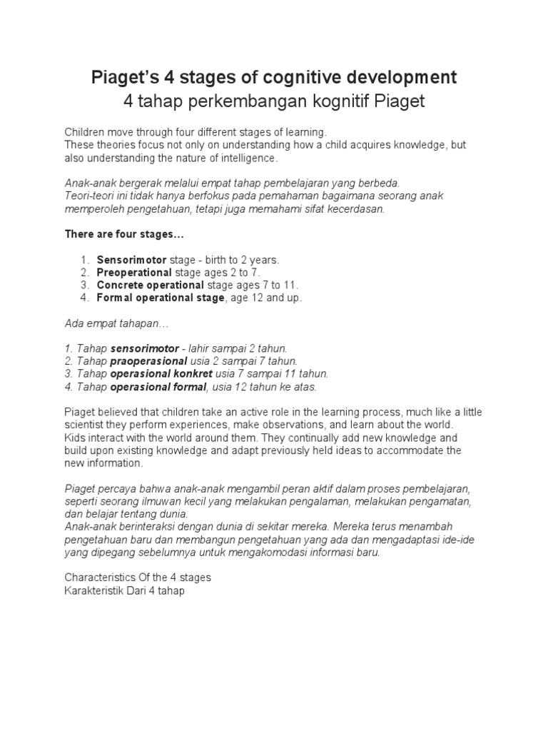 4 Tahap Perkembangan Kognitif Piaget | PDF