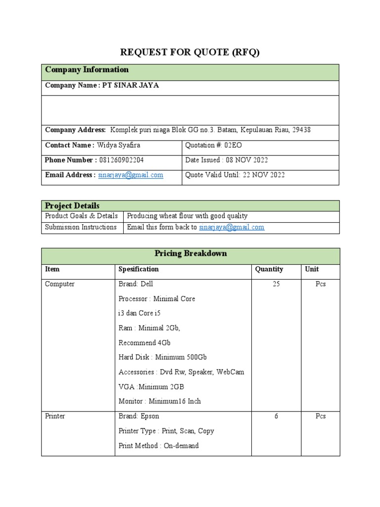 Quotation Template-Shenzhen Qihui Technology | PDF