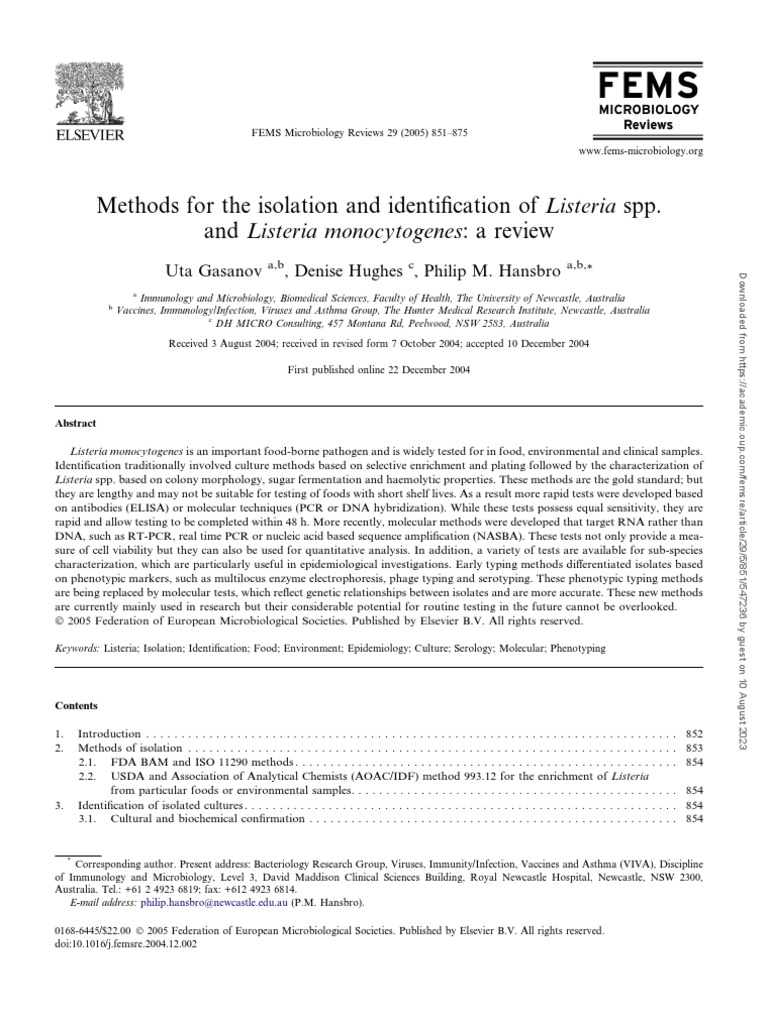 Listeria Detection Methods Review | PDF
