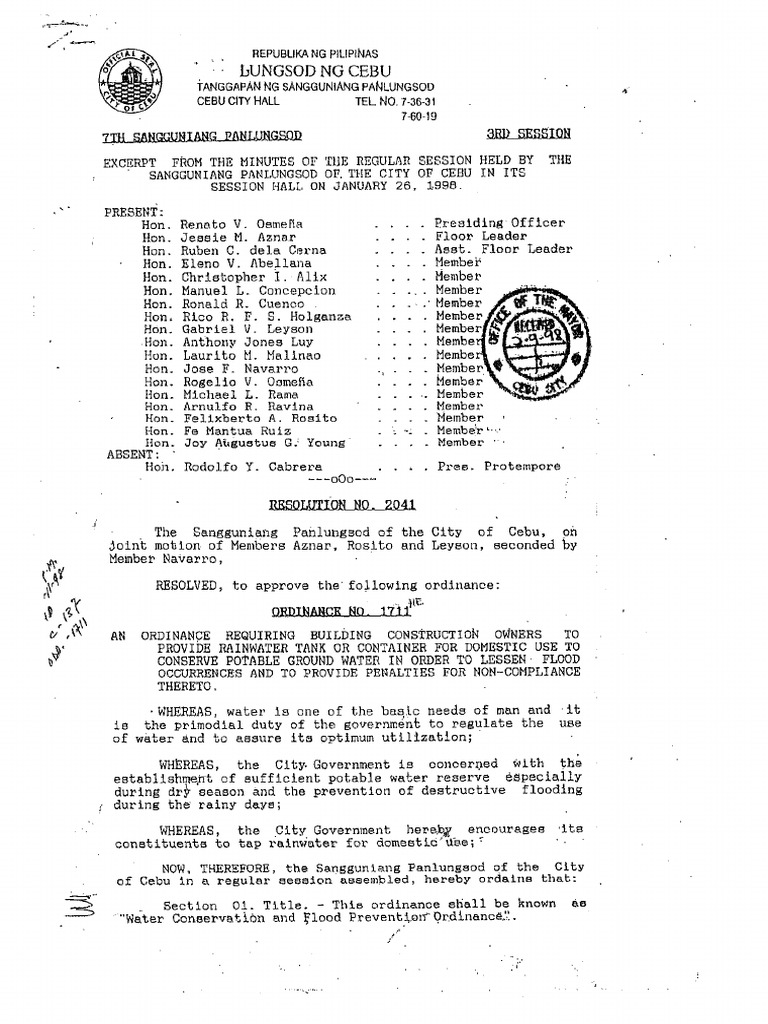 Cebu City Ordinance For Rainwater Collection System | PDF