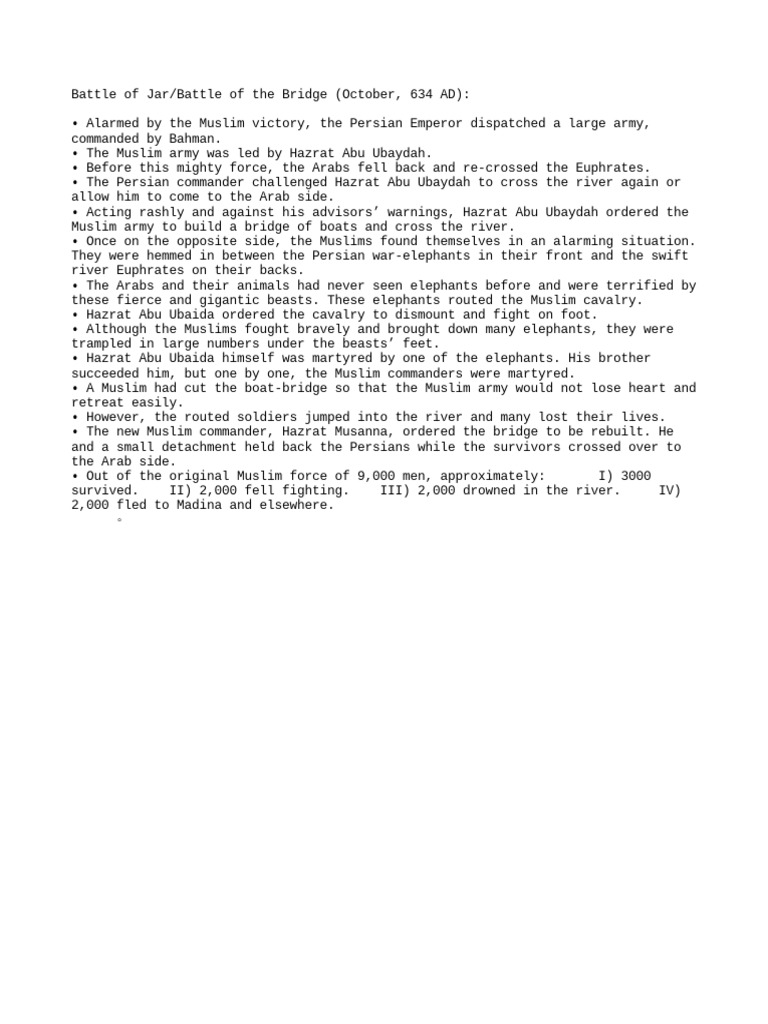 Battle of Jar: Muslim Defeat in 634 AD | PDF