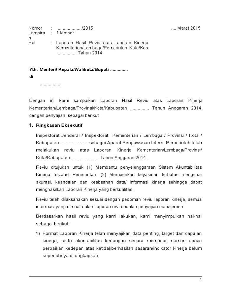 11b.contoh Laporan Hasil Reviu Laporan Kinerja | PDF