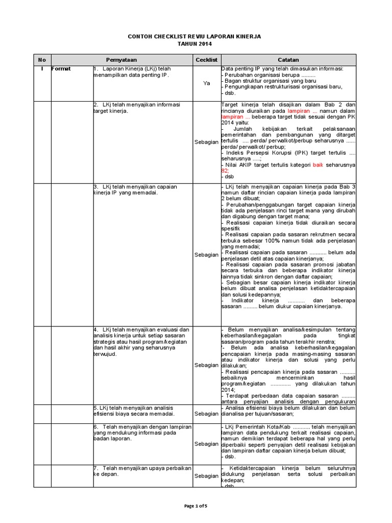 Contoh Ceklist Reviu LKJ | PDF