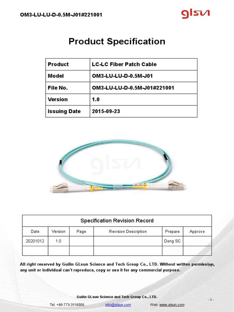 Om3 MM LC Upc To LC Upc 0.5m Duplex Fiber Optic Patch Cord Data Sheet ...