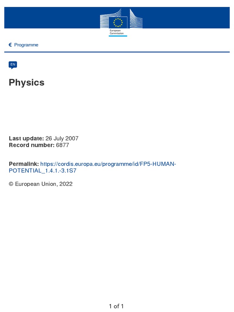 CORDIS Programme FP5-HUMAN-POTENTIAL 1.4.1.-3.1S7 en | PDF | Computers | Technology & Engineering