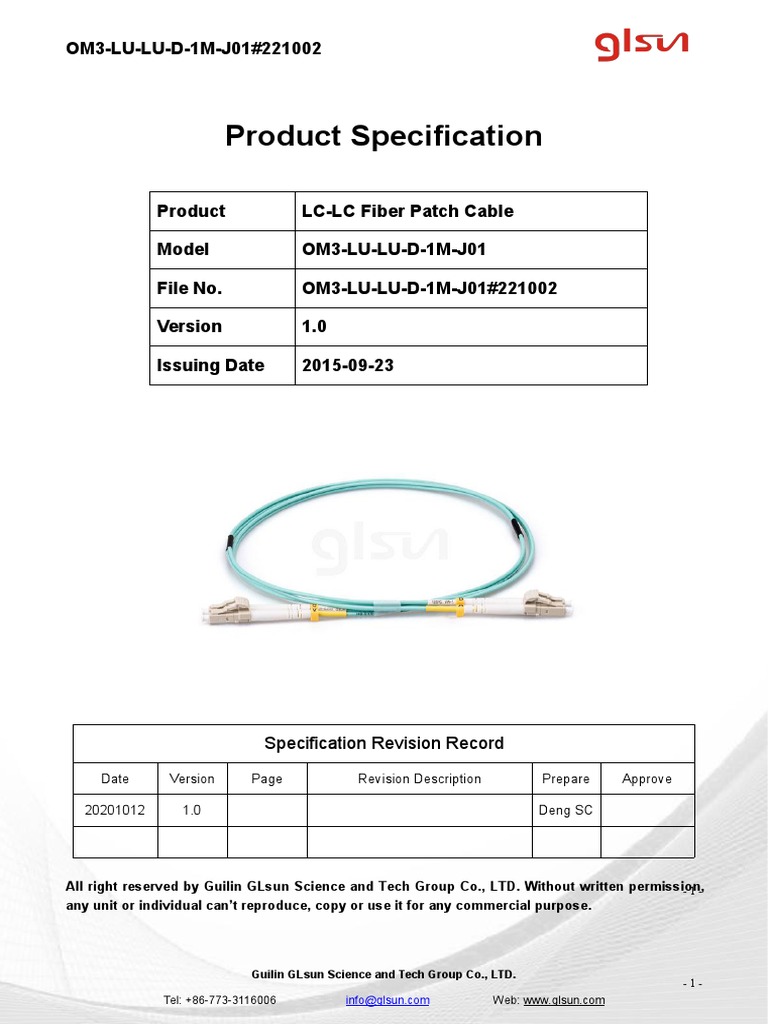 Om3 MM LC Upc To LC Upc 1m Duplex Fiber Optic Patch Cord Data Sheet ...
