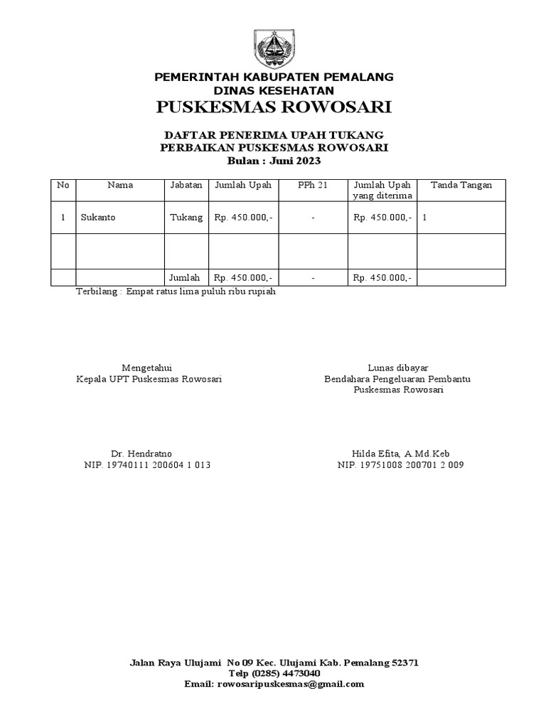 Daftar Penerima Upah Tukang | PDF