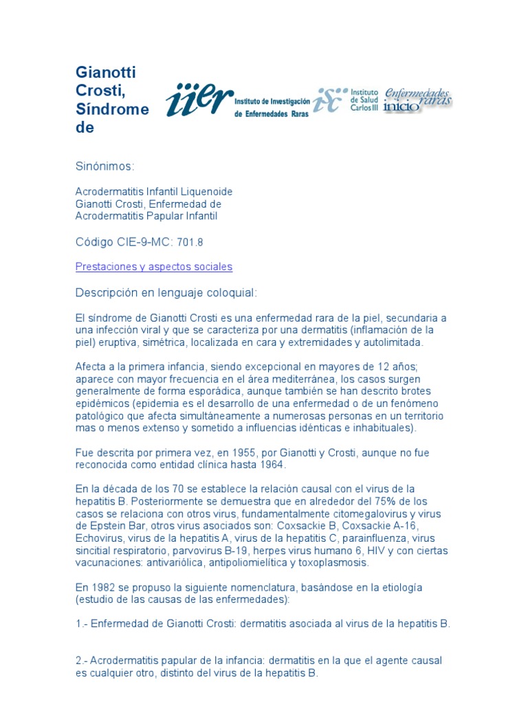 Síndrome de Gianotti Crosti: Guía Clínica | PDF | Virus | Hepatitis