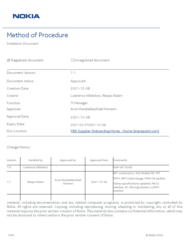 RAN_Installation MoP-v01_Safaricom Ethiopia_V1.1_08122021 | PDF ...